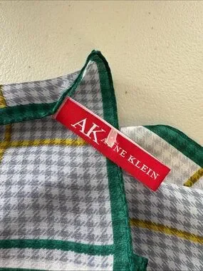 Anne Klein | Accessories | Vintage Anne Klein Silk Scarf Plaid Green ...